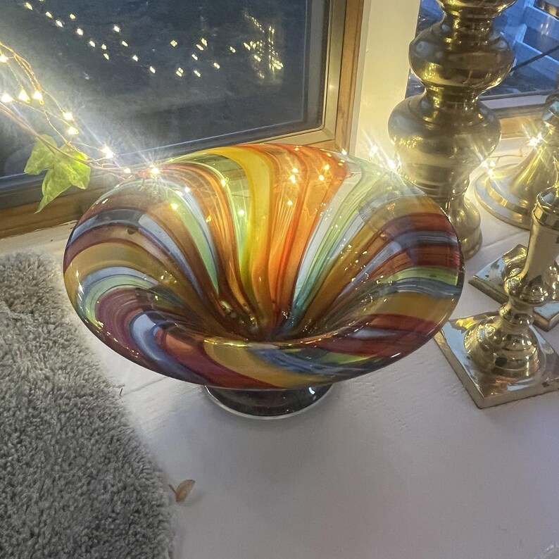 Badash Handmade Art Glass Bowl: Multicolor Swirl Pedestal, 11" - Etsy