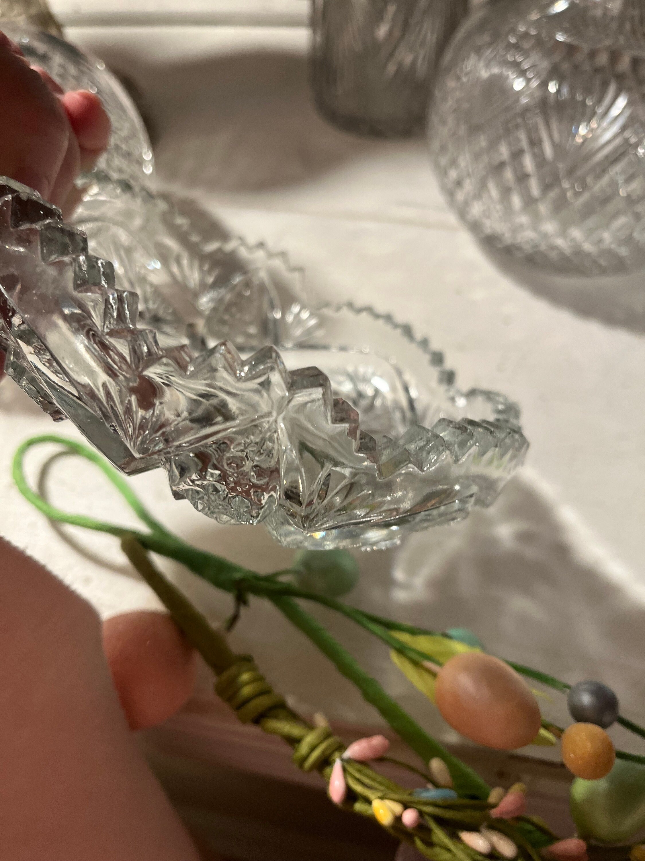 Vintage Sawtooth Edge Cut Glass Candy Dish Pinwheel With Loop Handle - Etsy