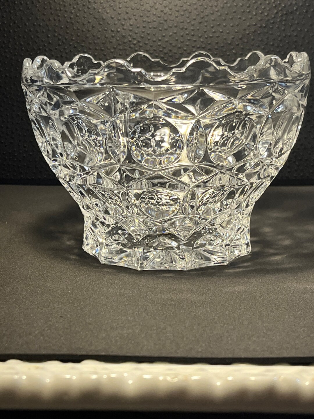 Clear Glass Bubble Prism Pressed Cut Glass Bowl With Scalloped Edge - Etsy