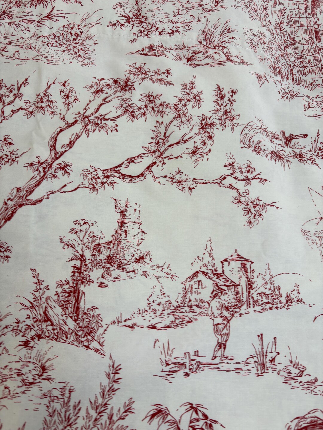 Vintage Red Toile Valance Set of 3 French Country Scenic Cotton ...