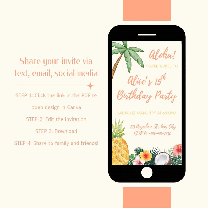 Plantilla de invitación de cumpleaños para luau hawaiano: invitación ...