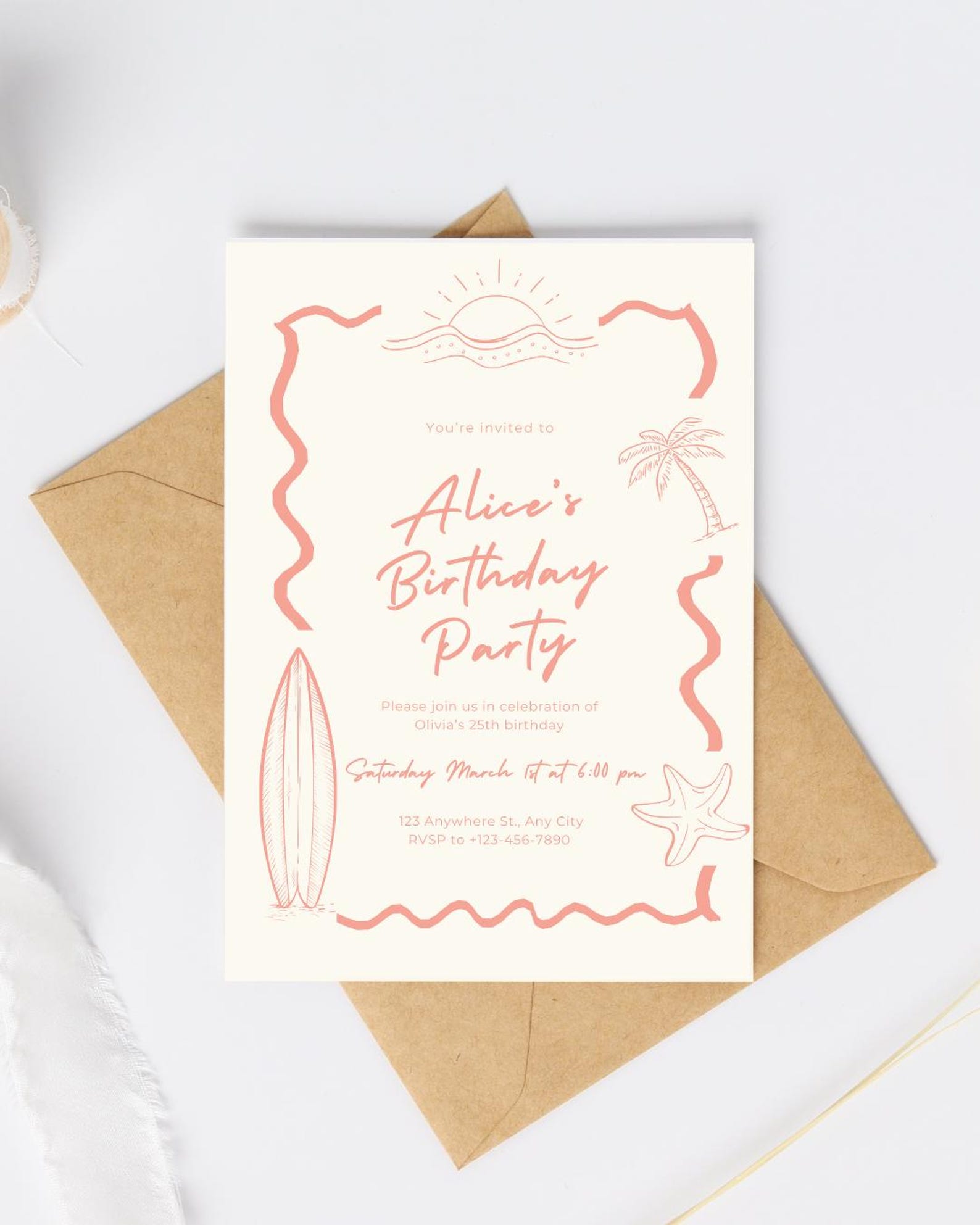 Editable Beach Birthday Invitation Template | Tropical Canva Invite ...