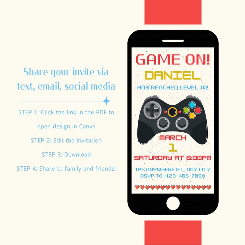 Video Game Birthday Invitation – Editable Gamer Party Invite (digital ...