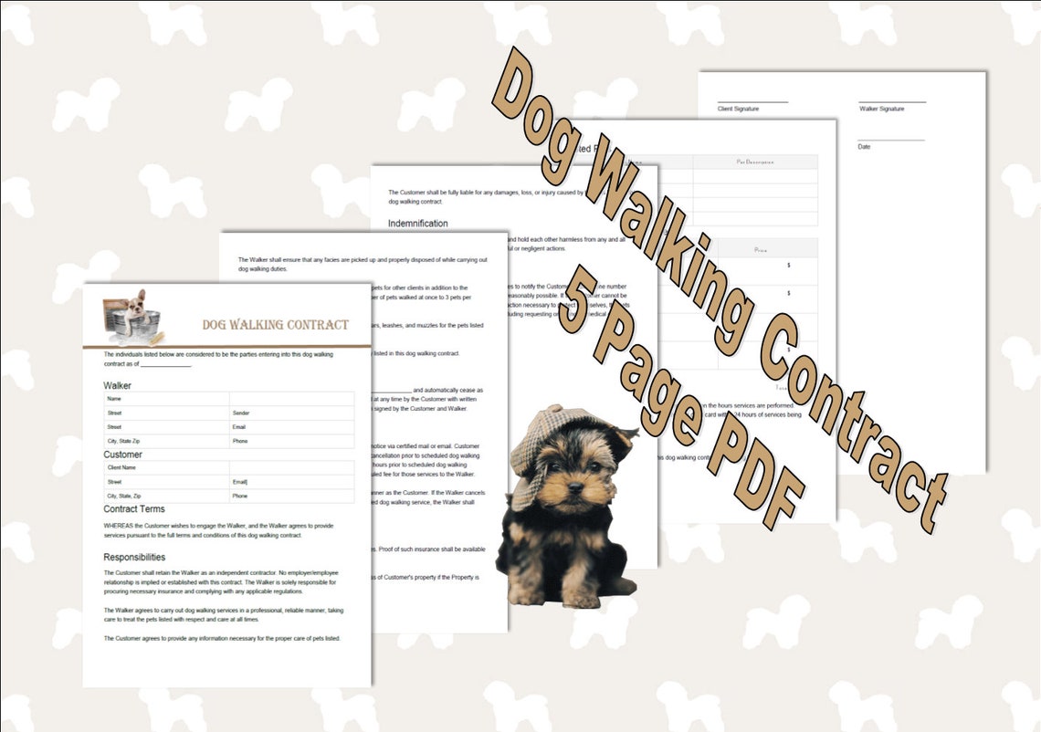 Dog Walker Contract Form Template - Etsy