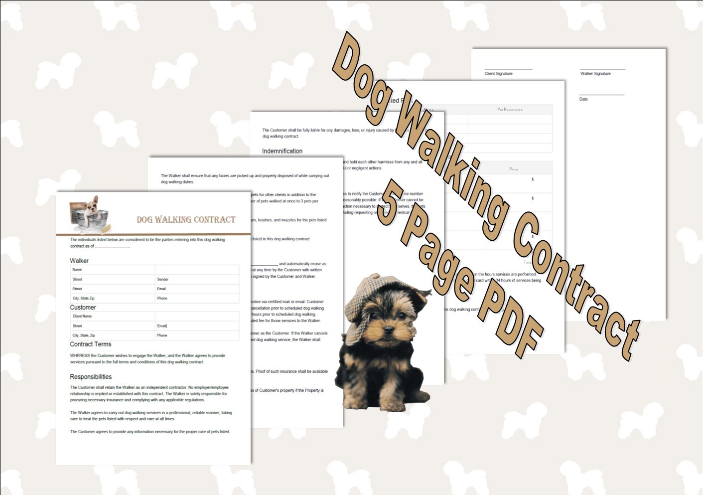 Dog Walker Contract Form Template - Etsy