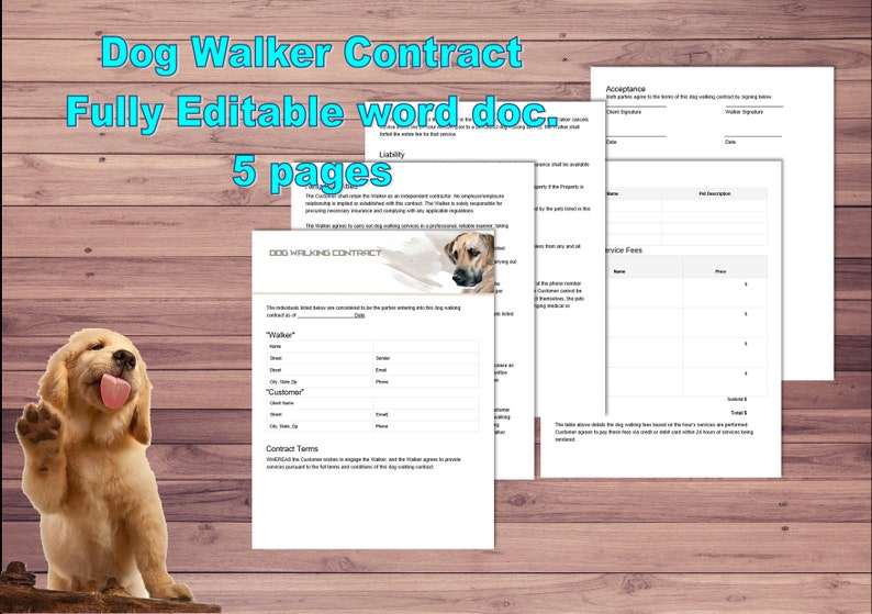 Dog Walker Contract Business Form Template - Etsy