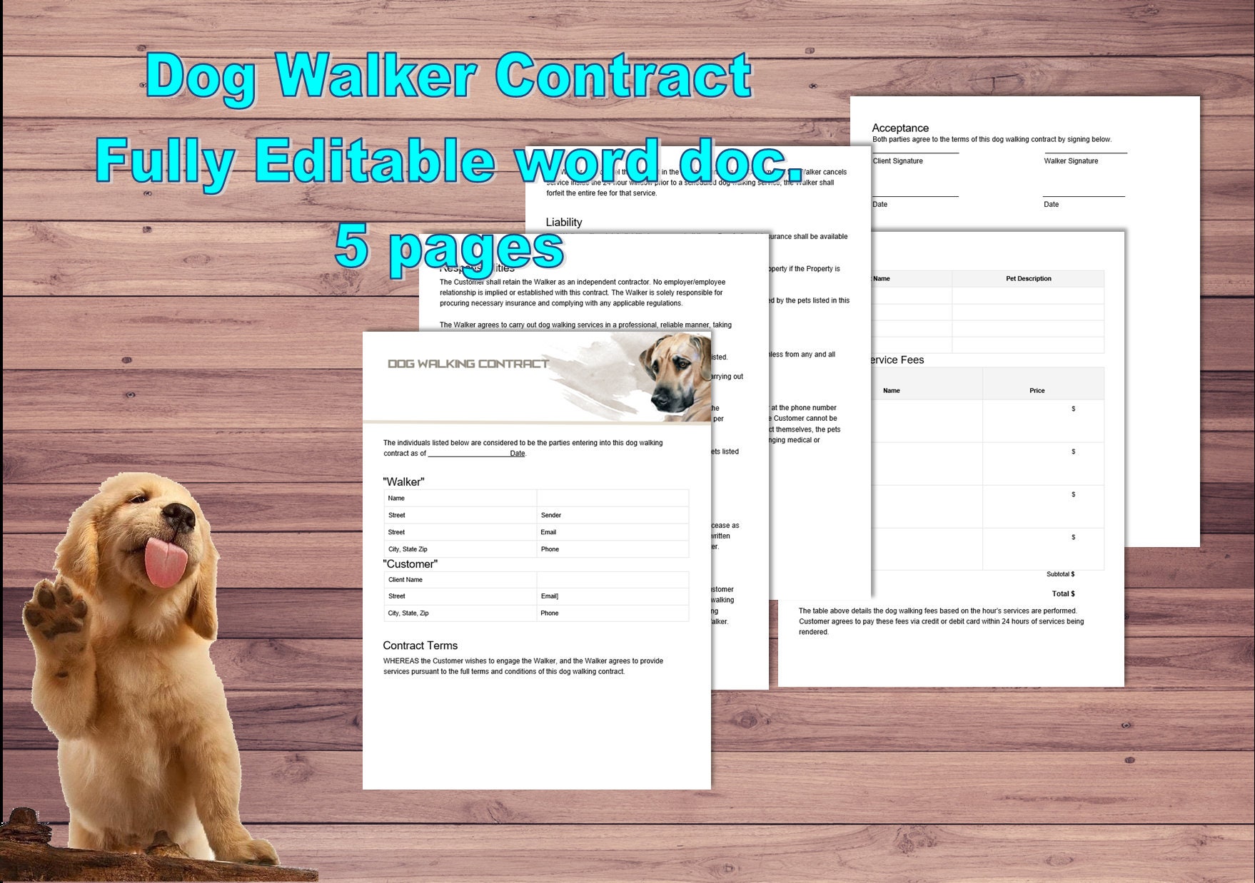 Dog Walker Contract Business Form Template - Etsy