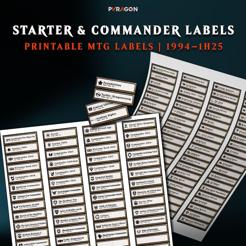 Printable Mtg Divider Labels | Organize Starter & Commander Sets (1994 ...