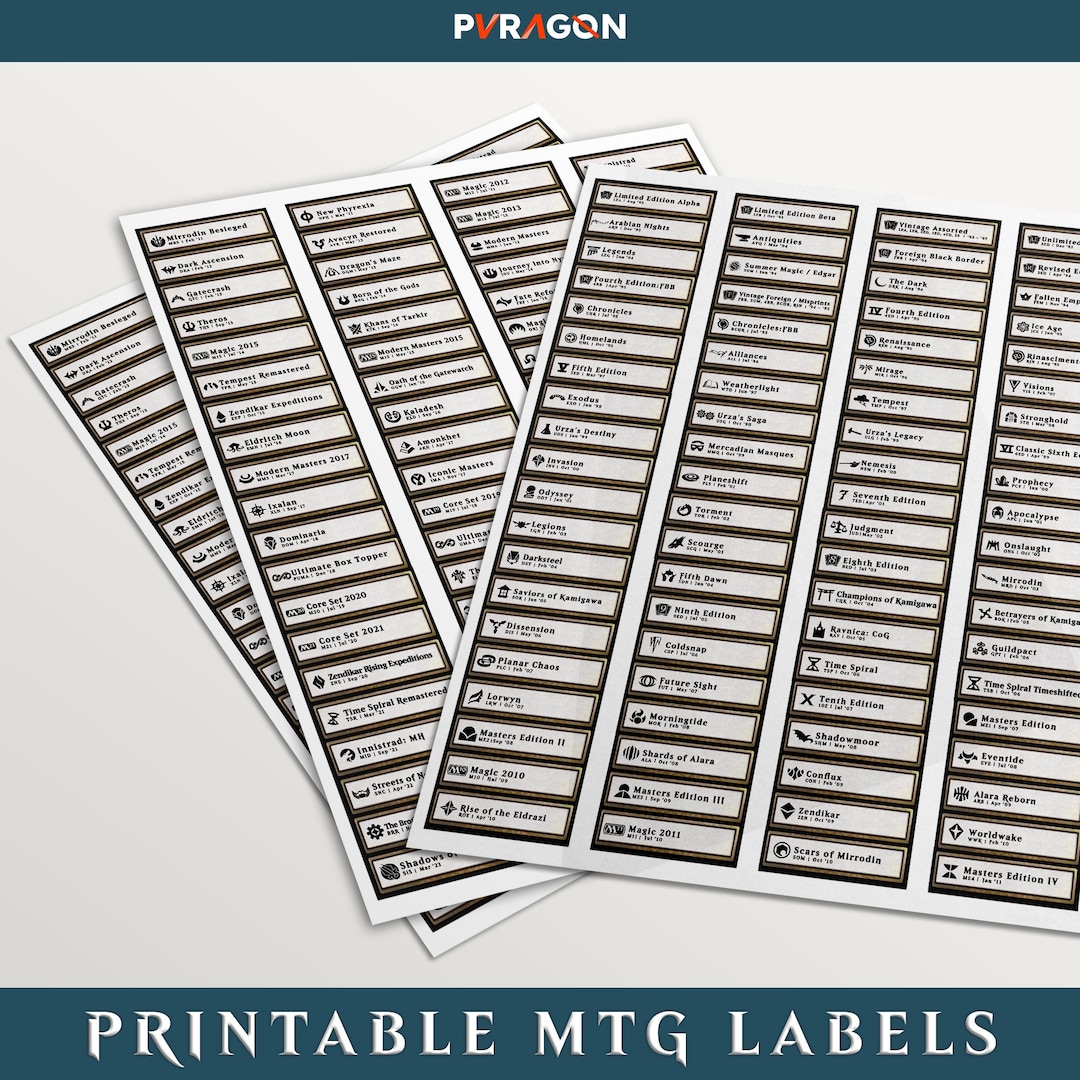 Printable Mtg Set Labels | Core and Expansion Sets | Digital Download ...
