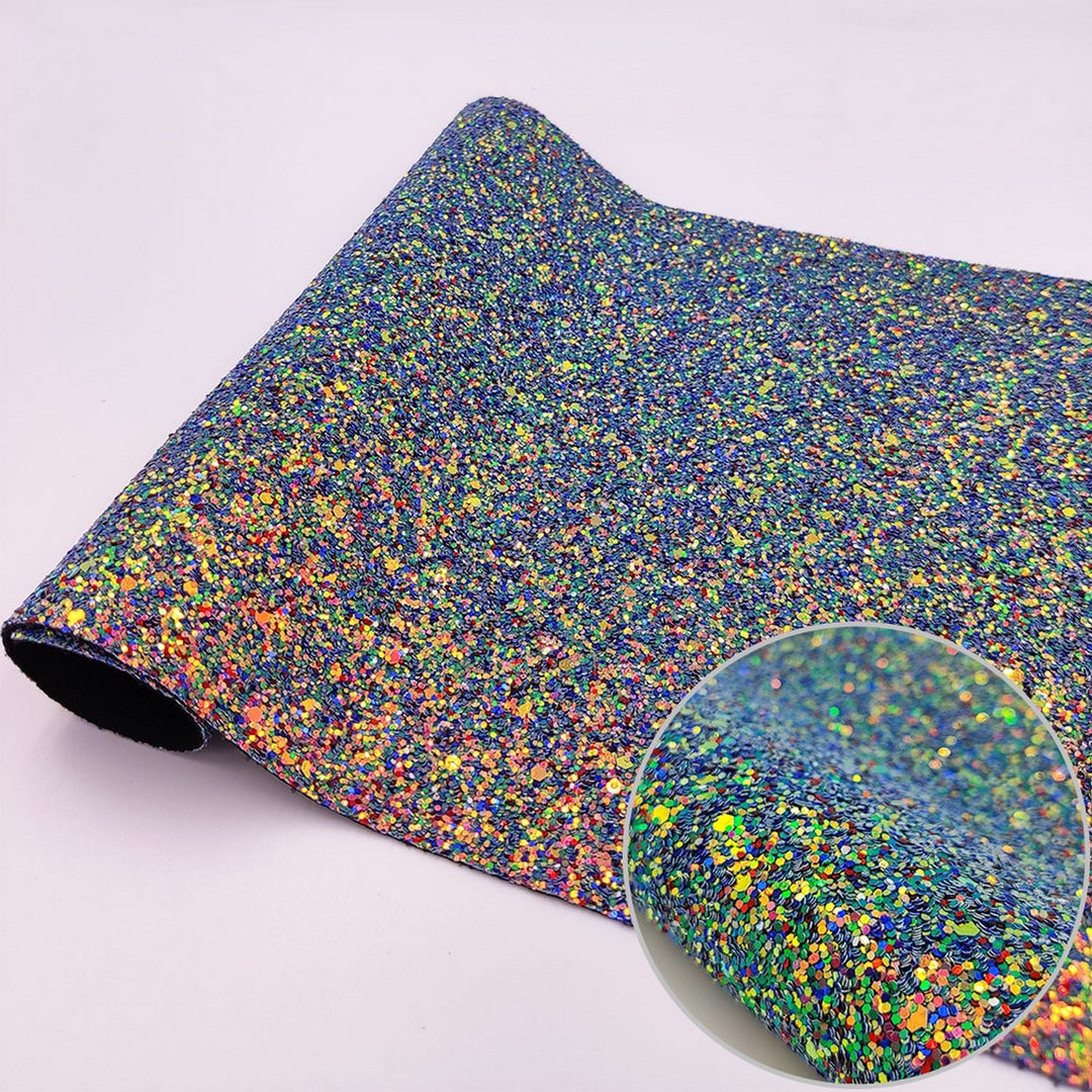 Blue Glitter Sheet Fabric Sheet Sequin Faux Leather Chunky Pu Leather ...
