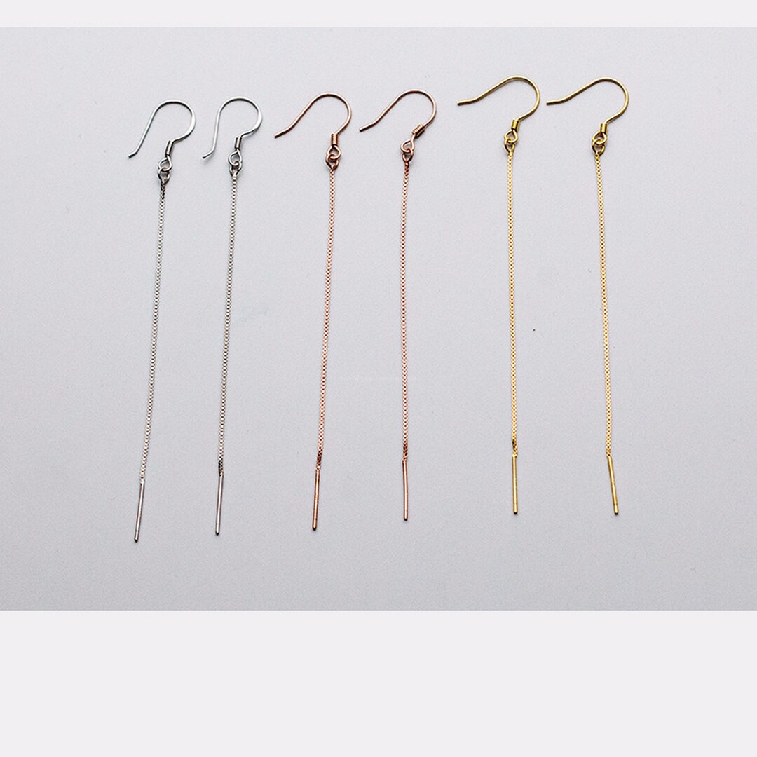 Sterling Silver Long Box Chain Ear Wire Earring Thread Long Ear Thread ...