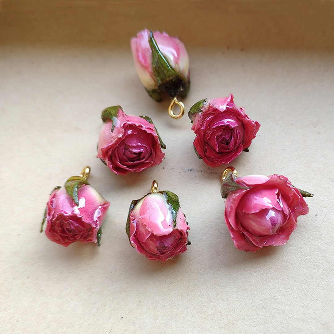 Real Flower Charm Pink Flower Pressed Real Flower 1-3cm Resin Pendant ...