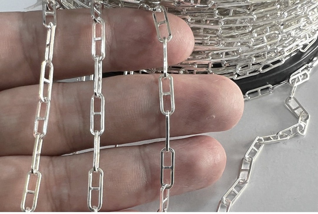 Sterling Silver Rectangular Chain Solid Silver Cable Chain 3.2 Feet 925 ...