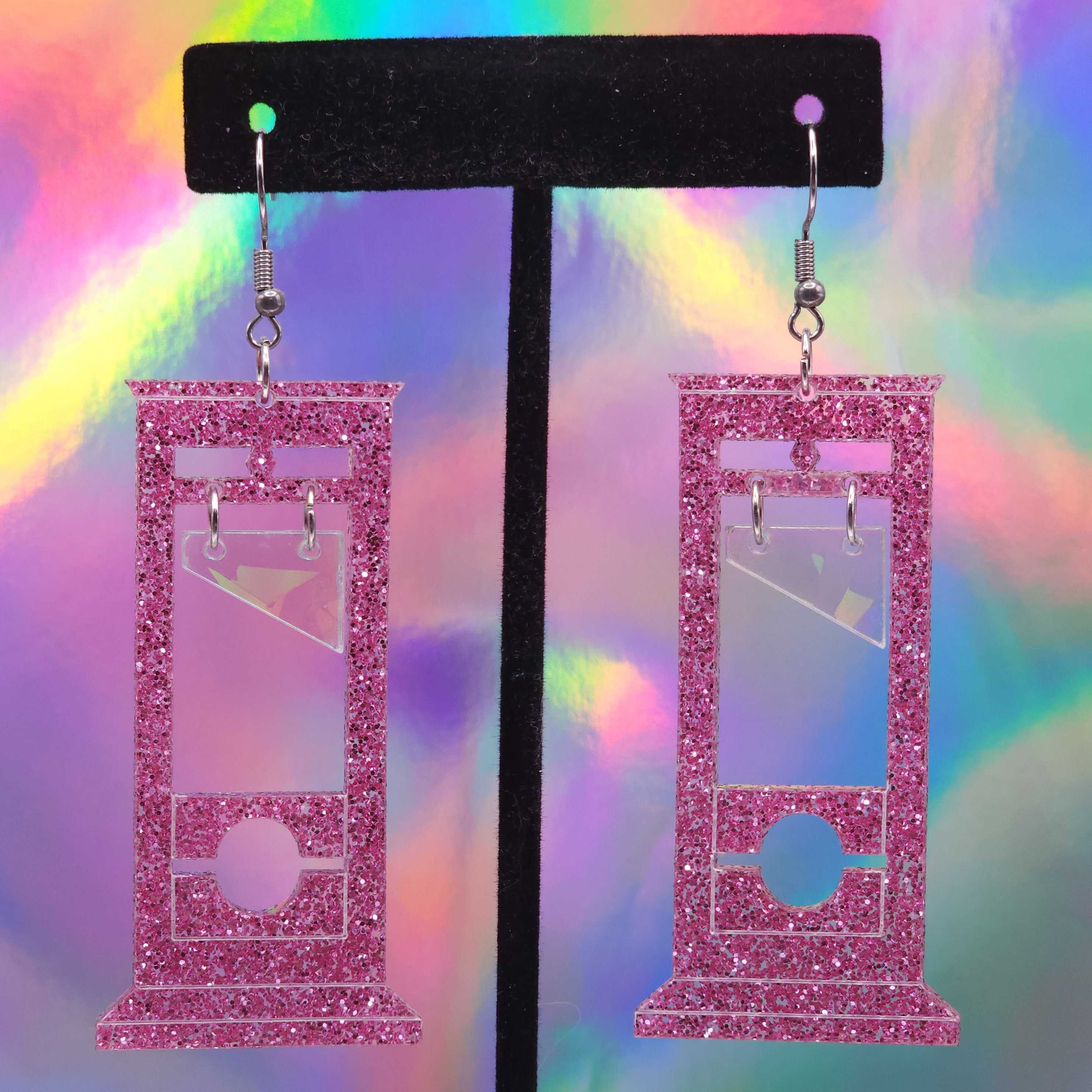 Acrylic Pink Glitter Guillotine Earrings - Etsy