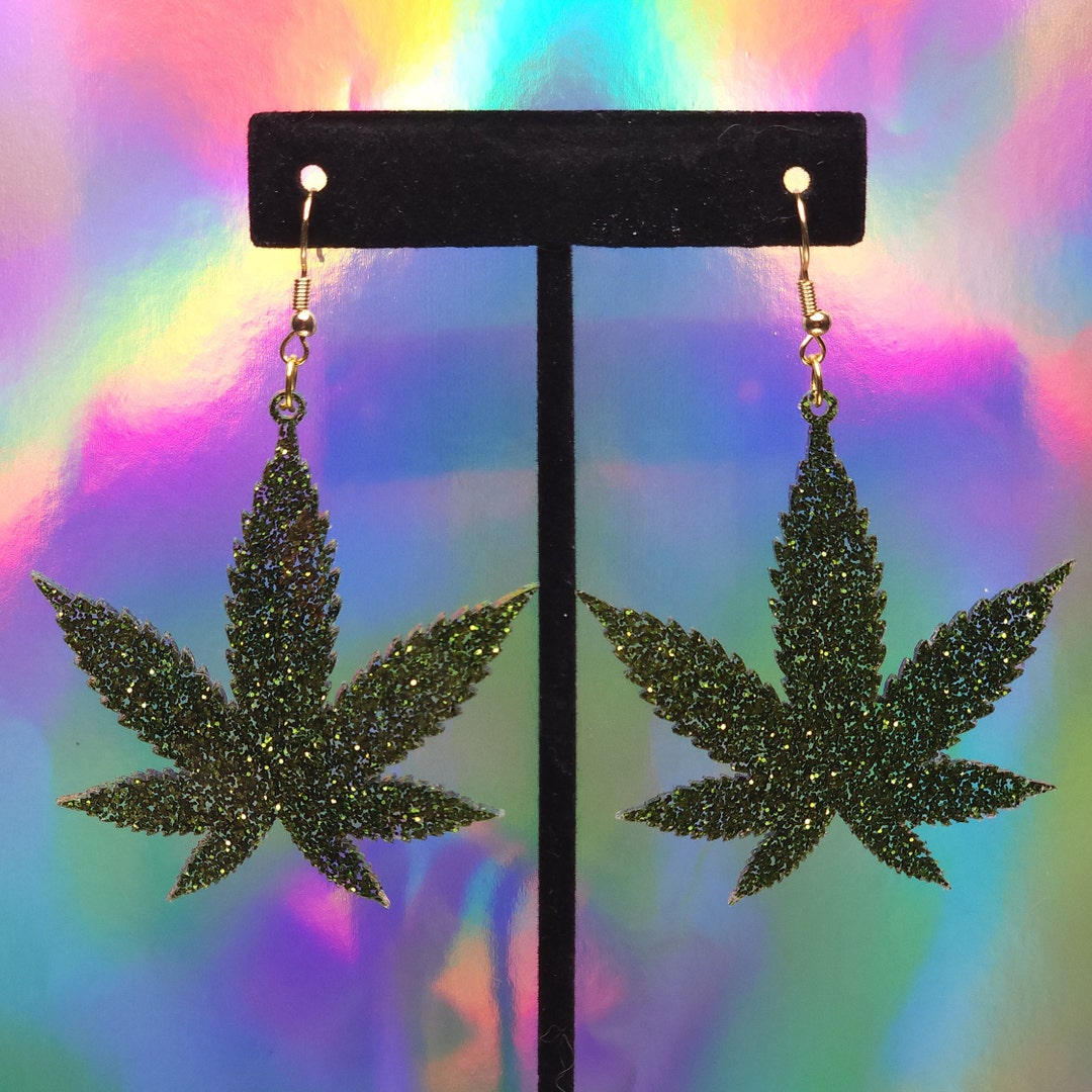 Glitter Marijuana Leaf Laser Cut Acrylic Earrings - Etsy