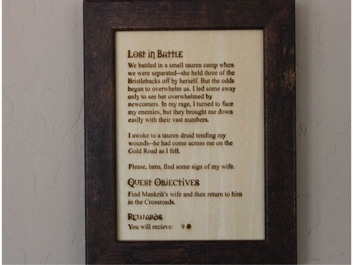 Lost in Battle Mankrik's Wife Engraved Wood Sign, Warcraft Gift, World ...