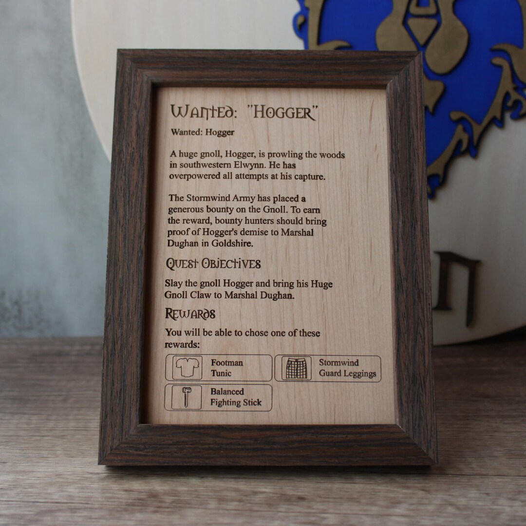 Wanted: "hogger" Classic Wow Quest Engraved Wood Sign, World of ...
