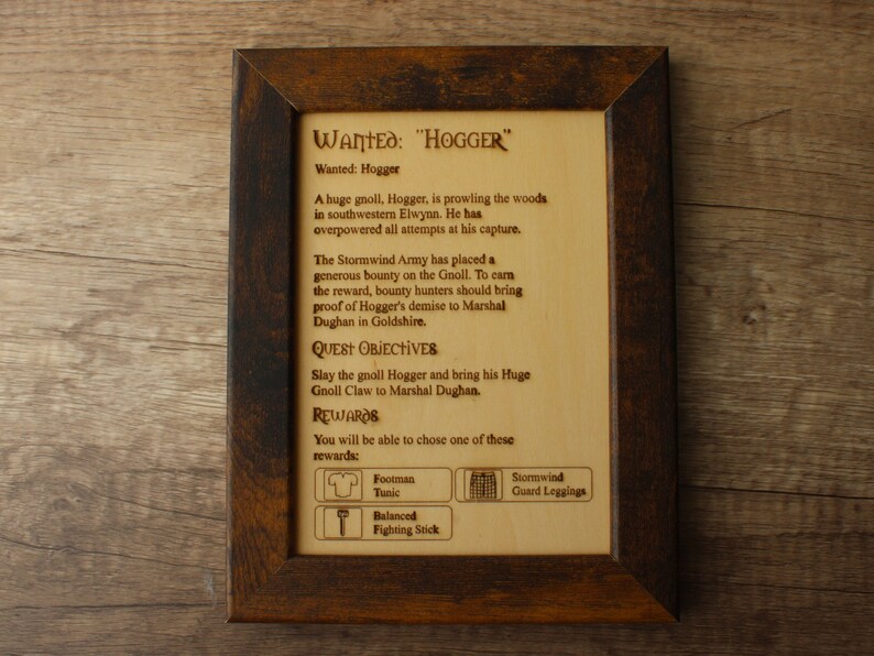 Wanted: hogger Classic Wow Quest Engraved Wood Sign, World of Warcraft ...