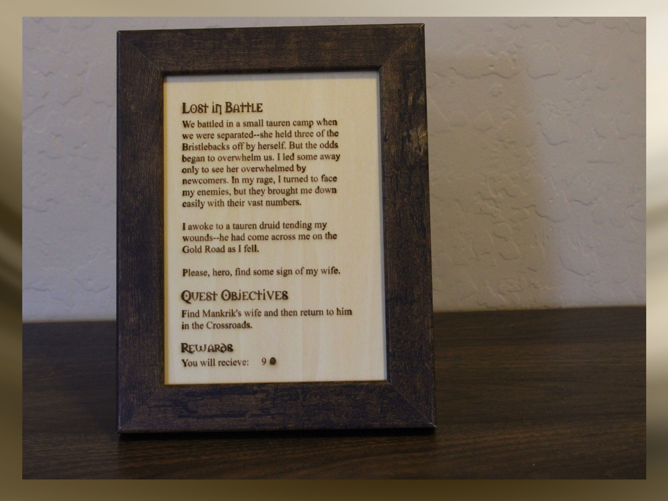 Lost in Battle Mankrik's Wife Engraved Wood Sign, Warcraft Gift, World ...