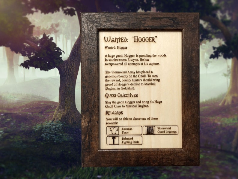 Wanted: hogger Classic Wow Quest Engraved Wood Sign, World of Warcraft ...