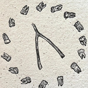 Wishbone and Teeth. bone Clock Original Linocut Print on Heavyweight ...