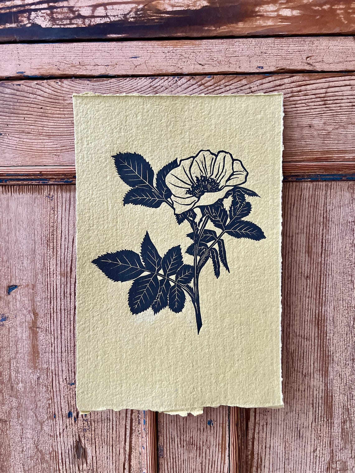 Wild Rose Linocut Print. Nootka Rose. Handmade. Botanical Art. - Etsy