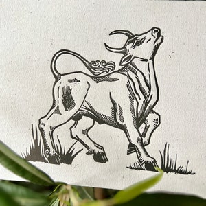 Bull. Ox. Taurus. Original Linocut Print. - Etsy