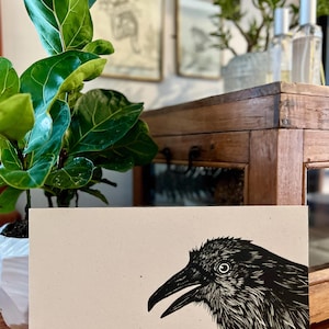Raven. Crow. Original Linocut Print on Recycled Cotton Rag Paper. Bird ...