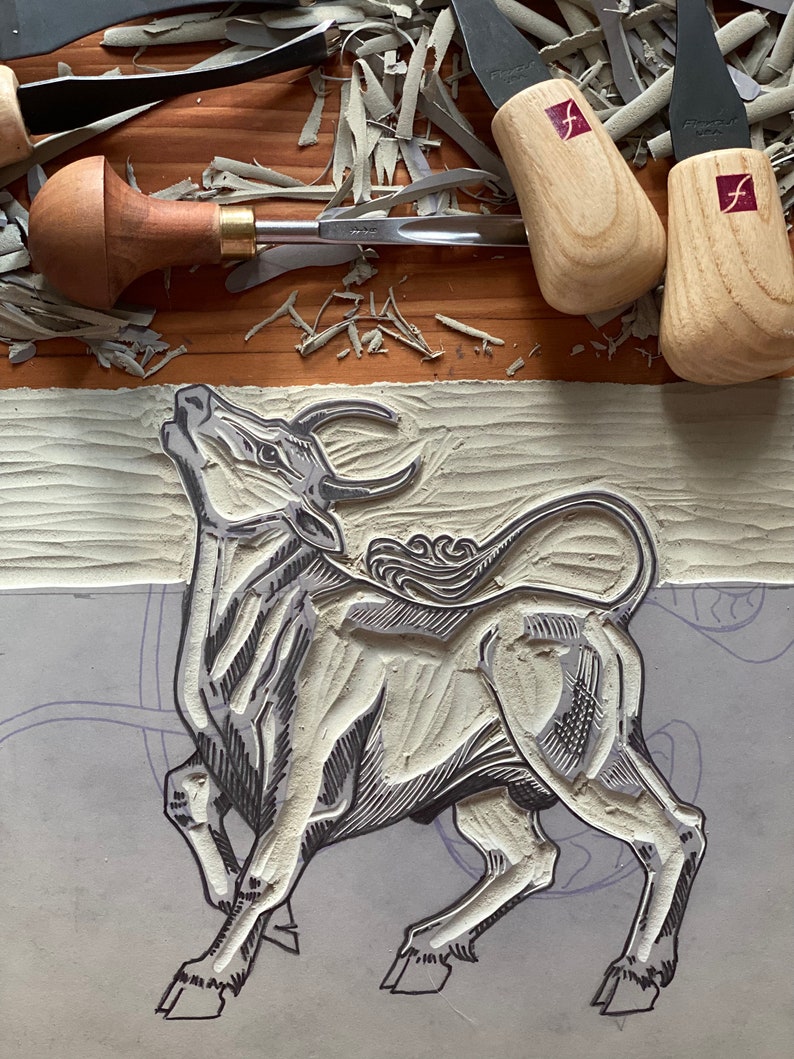 Bull. Ox. Taurus. Original Linocut Print. - Etsy