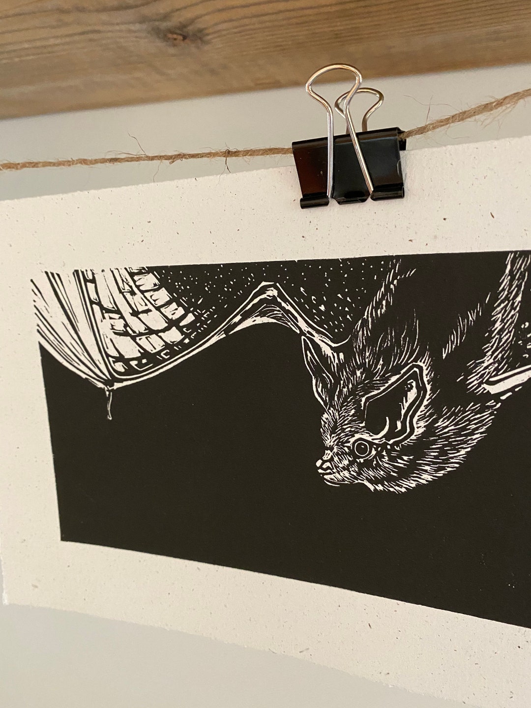 Little Brown Bat Original Linocut Print on Handmade Recycled - Etsy