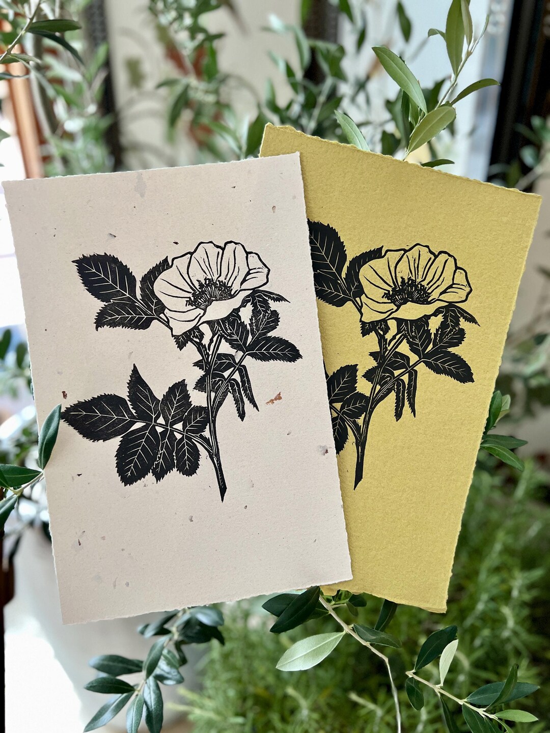 Wild Rose Linocut Print. Nootka Rose. Handmade. Botanical Art. - Etsy