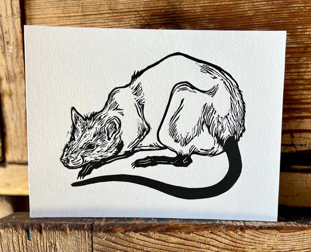 Little Rat Original Linocut Print. Rodent Art. Printed on Smooth ...