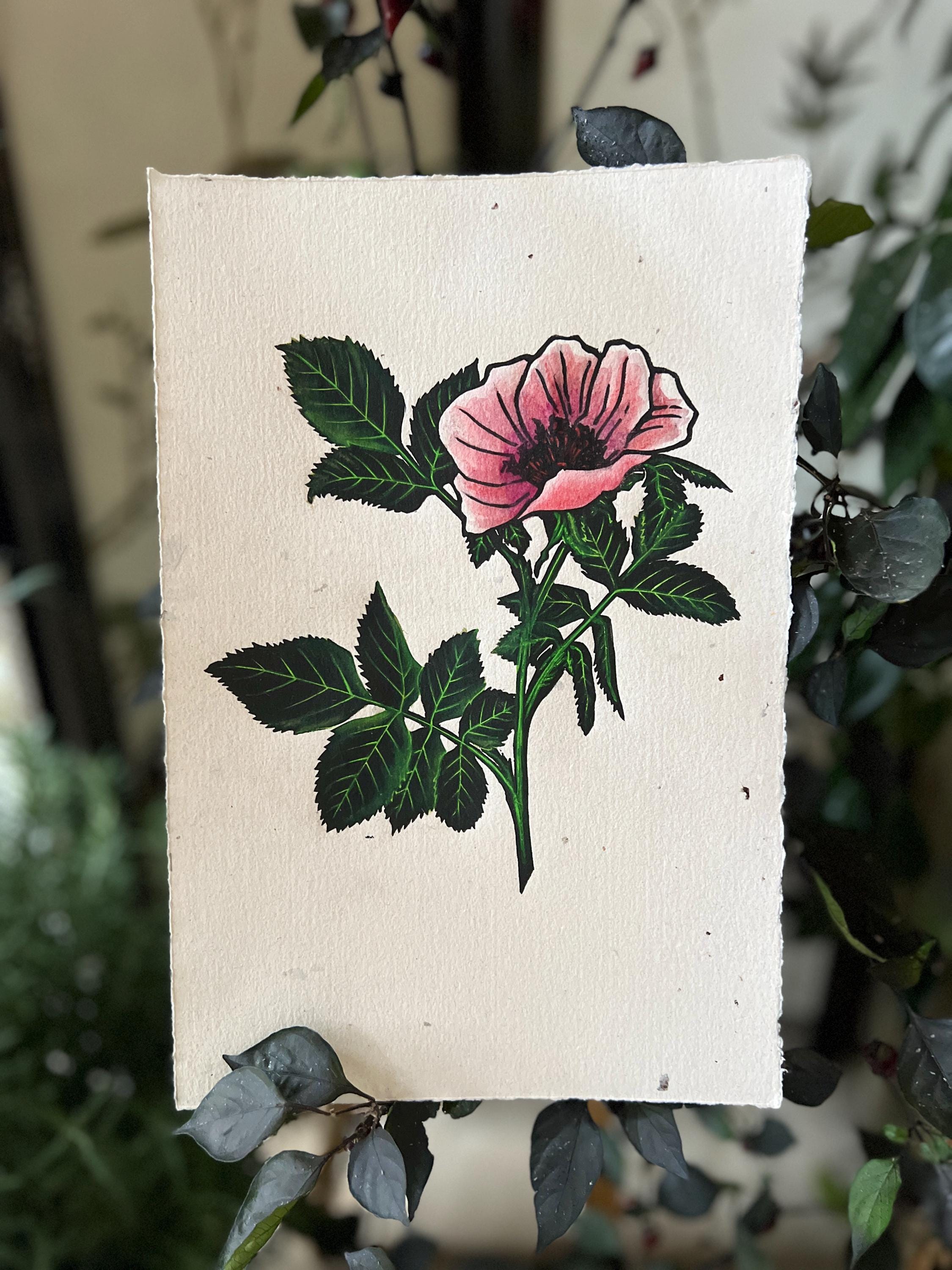 Wild Rose Linocut Print. Nootka Rose. Handmade. Botanical Art. - Etsy