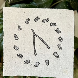 Wishbone and Teeth. bone Clock Original Linocut Print on Heavyweight ...