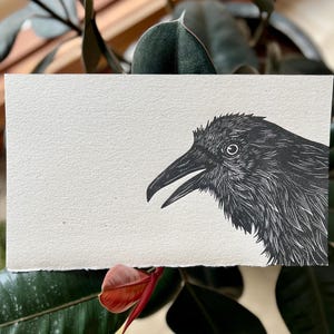 Raven. Crow. Original Linocut Print on Recycled Cotton Rag Paper. Bird ...