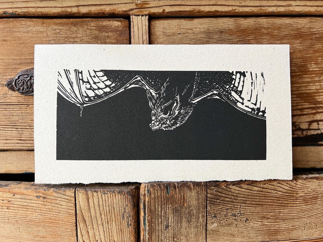 Little Brown Bat Original Linocut Print on Handmade, Recycled Paper. 7 ...