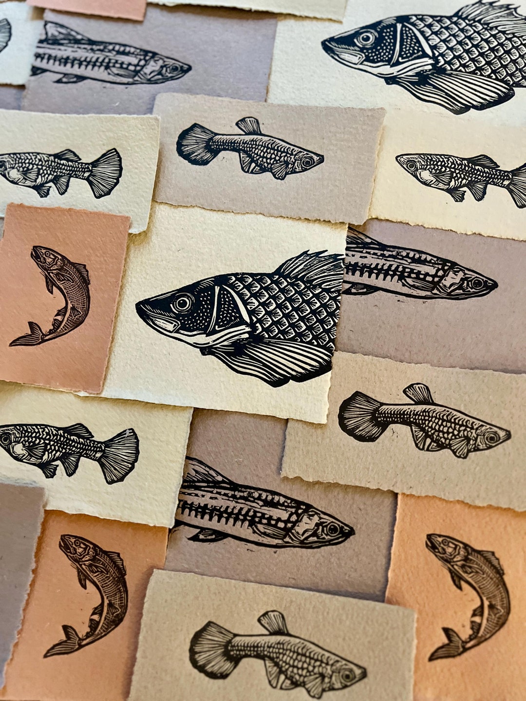 Fish Mini-print Pack. Five Different Linocut Fish Prints on Heavyweight ...