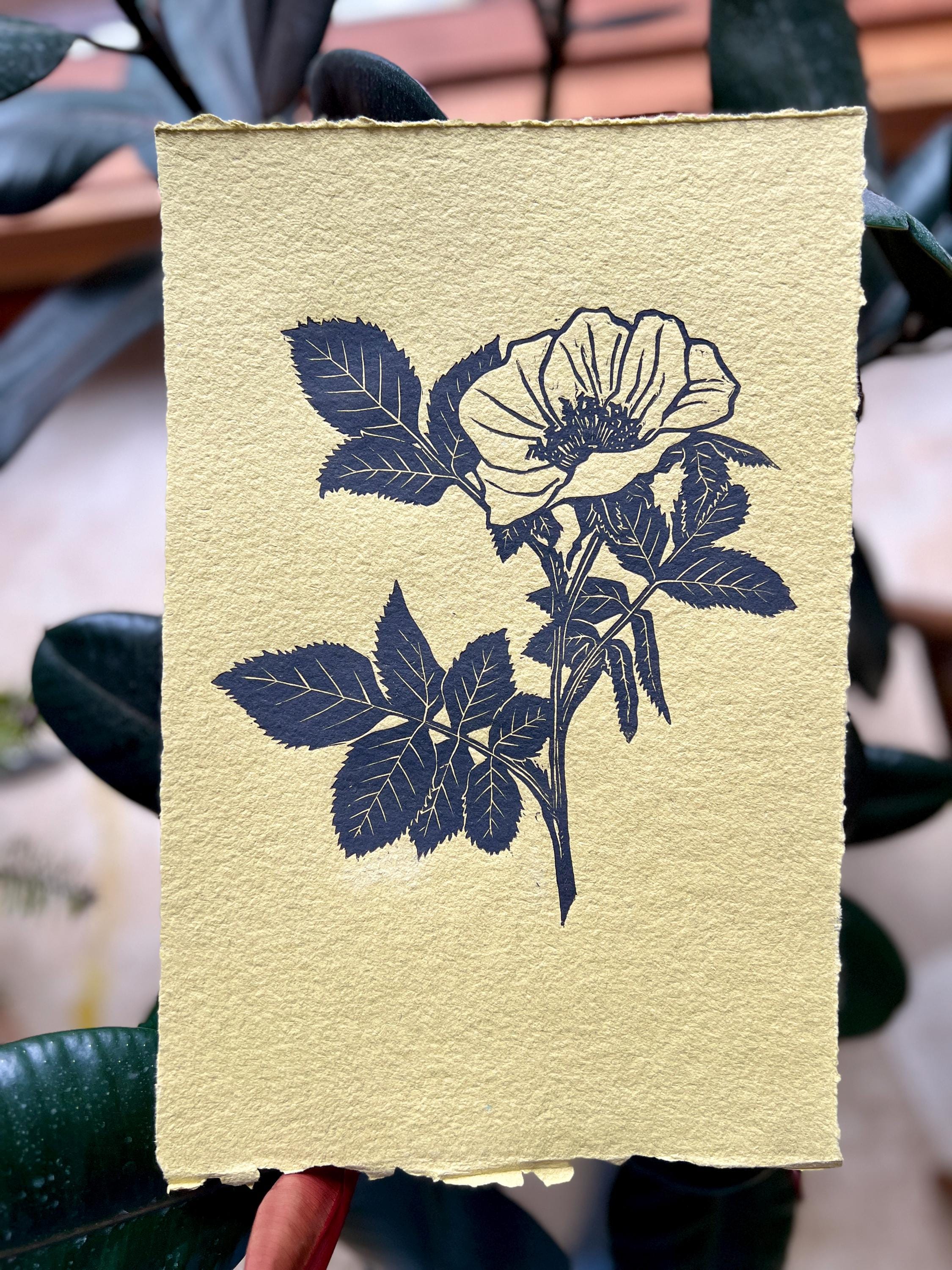 Wild Rose Linocut Print. Nootka Rose. Handmade. Botanical Art. - Etsy