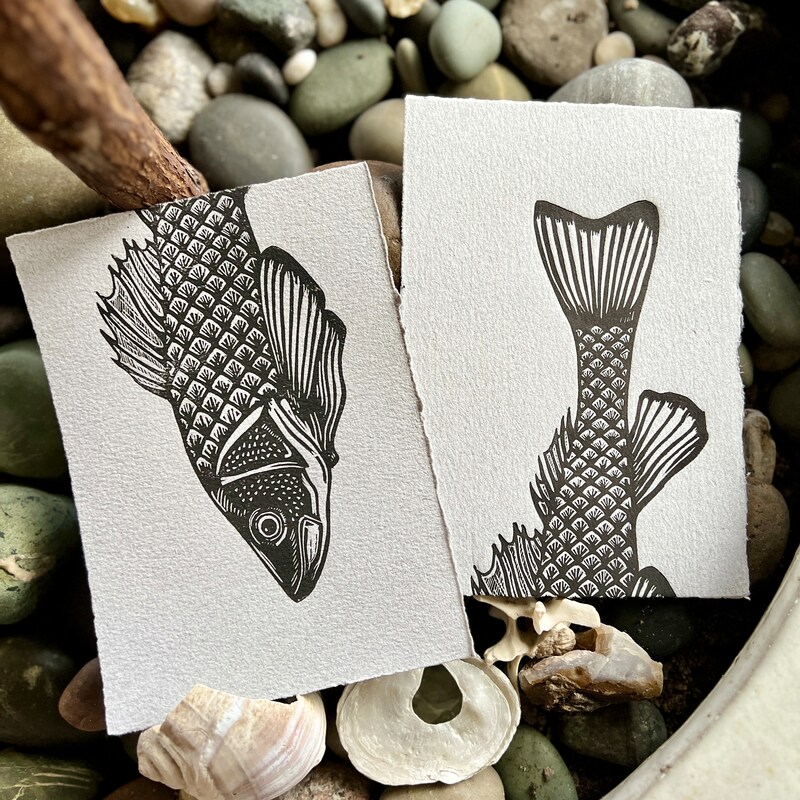 Fish Linocut - Etsy