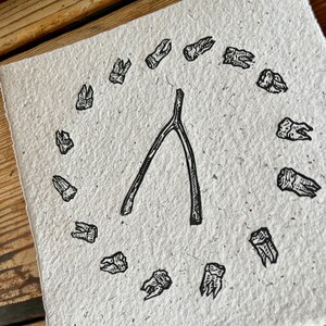 Wishbone and Teeth. bone Clock Original Linocut Print on Heavyweight ...