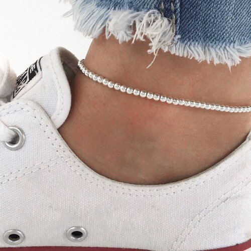 925 Sterling Silver Stretch Large Heart Anklet Sterling - Etsy
