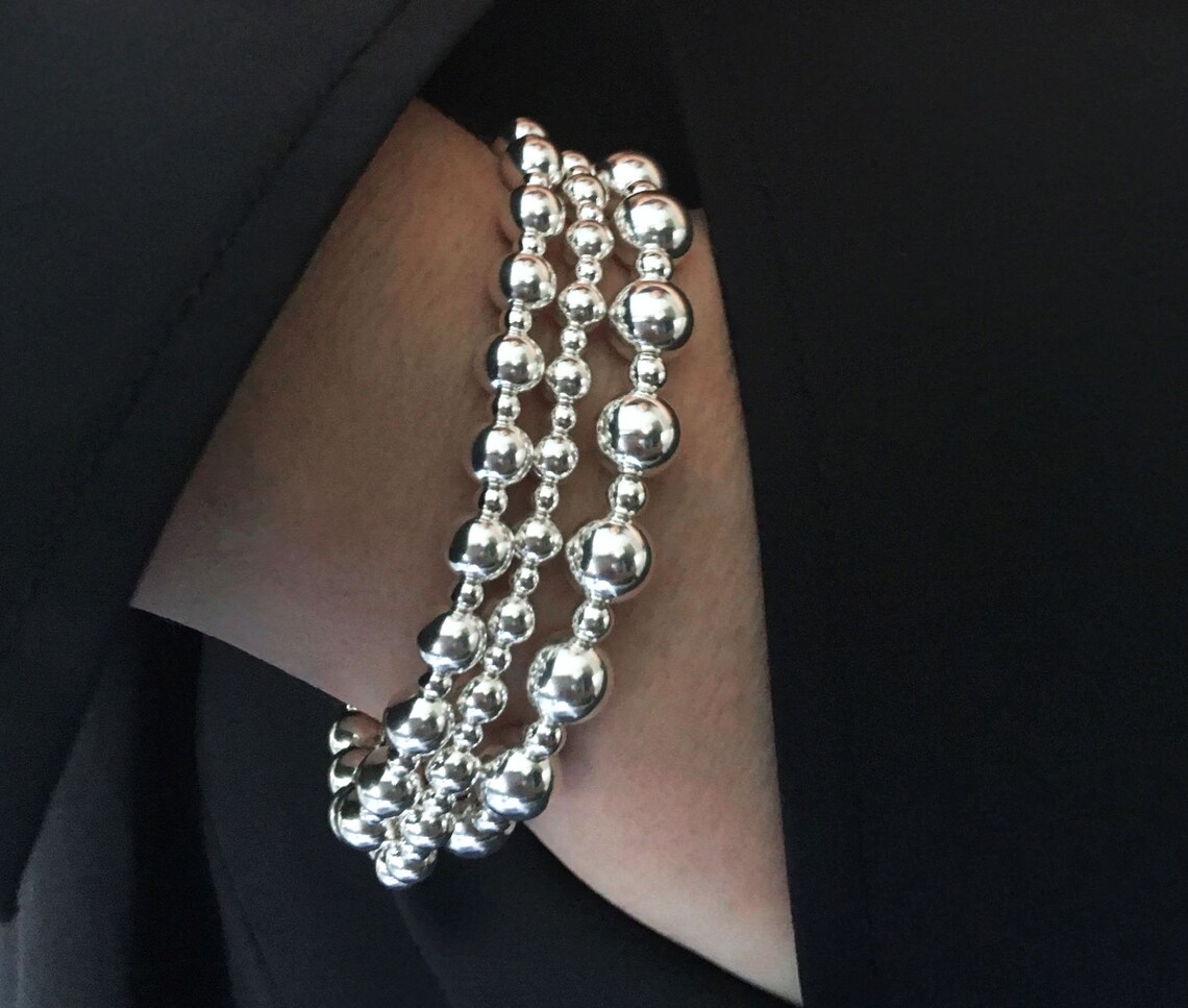925 Sterling Silver Stretch Bracelet Bracelet Stacked - Etsy