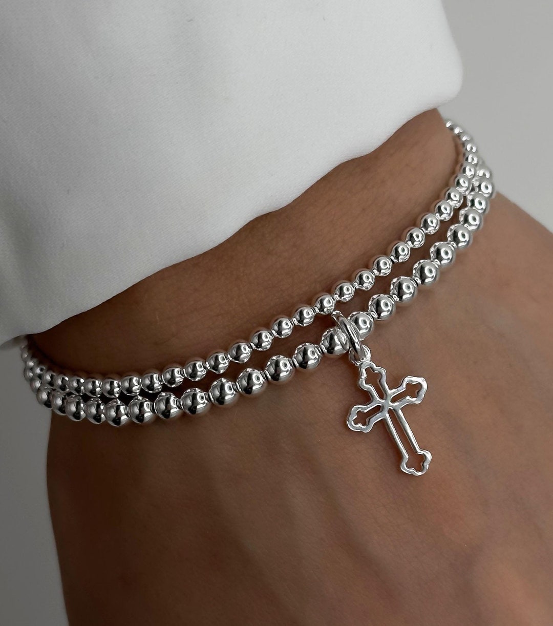 925 Sterling Silver Cross Charm Bracelet, Religious, Sterling Silver ...