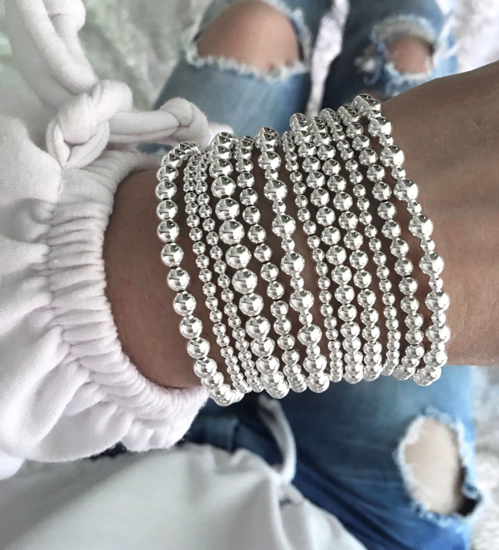 925 Sterling Silver Stretch Bracelet,bracelet,stacked Bracelets,womens ...
