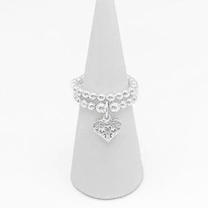 925 Sterling Silver Stretch Charm Ring, Filigree Heart Charm Ring,heart ...