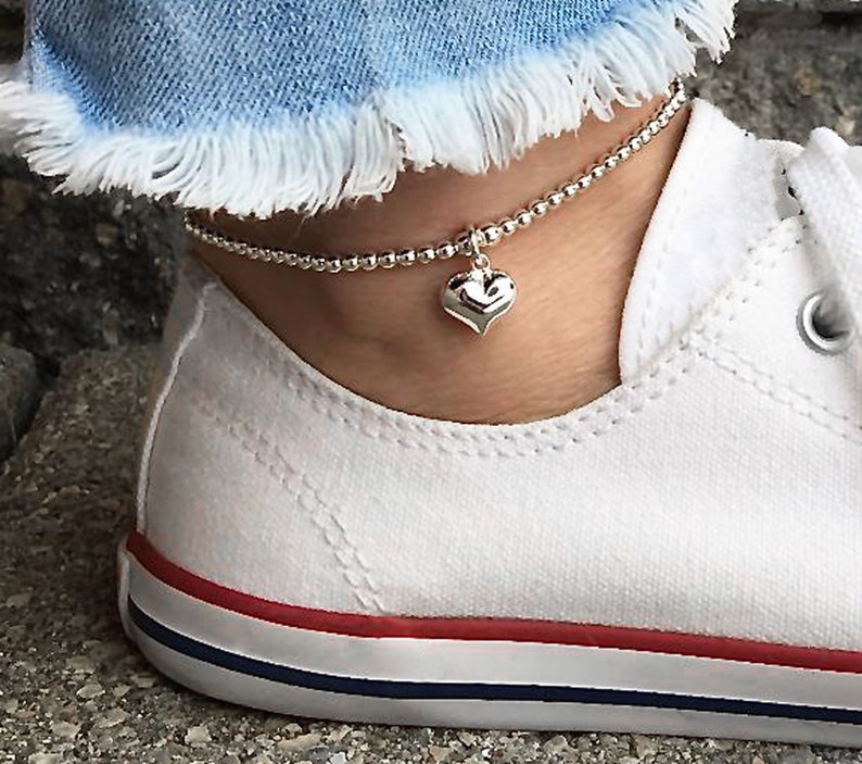 925 Sterling Silver Stretch Large Heart Anklet Sterling - Etsy