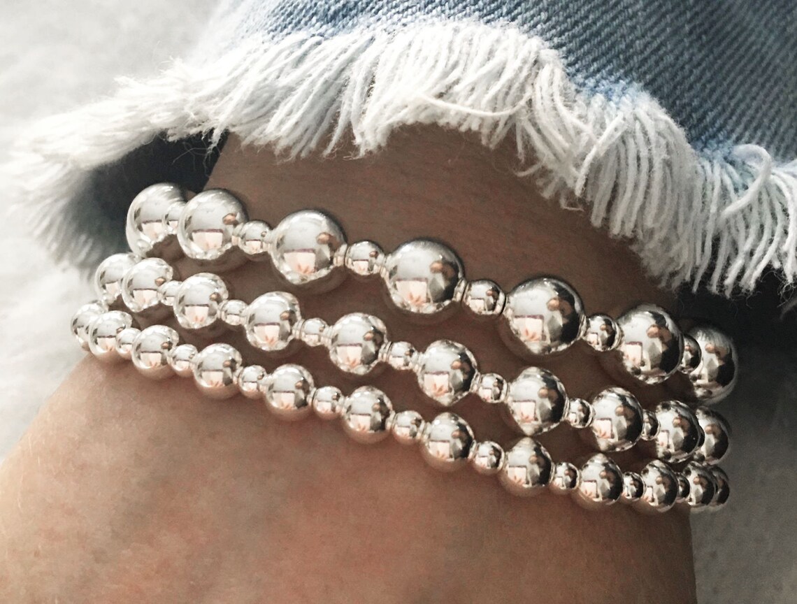 925 Sterling Silver Stretch Bracelet Bracelet Stacked - Etsy