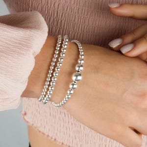 925 Sterling Silver Stretch Mixed Bead Bracelet, Bracelet, Stacked ...
