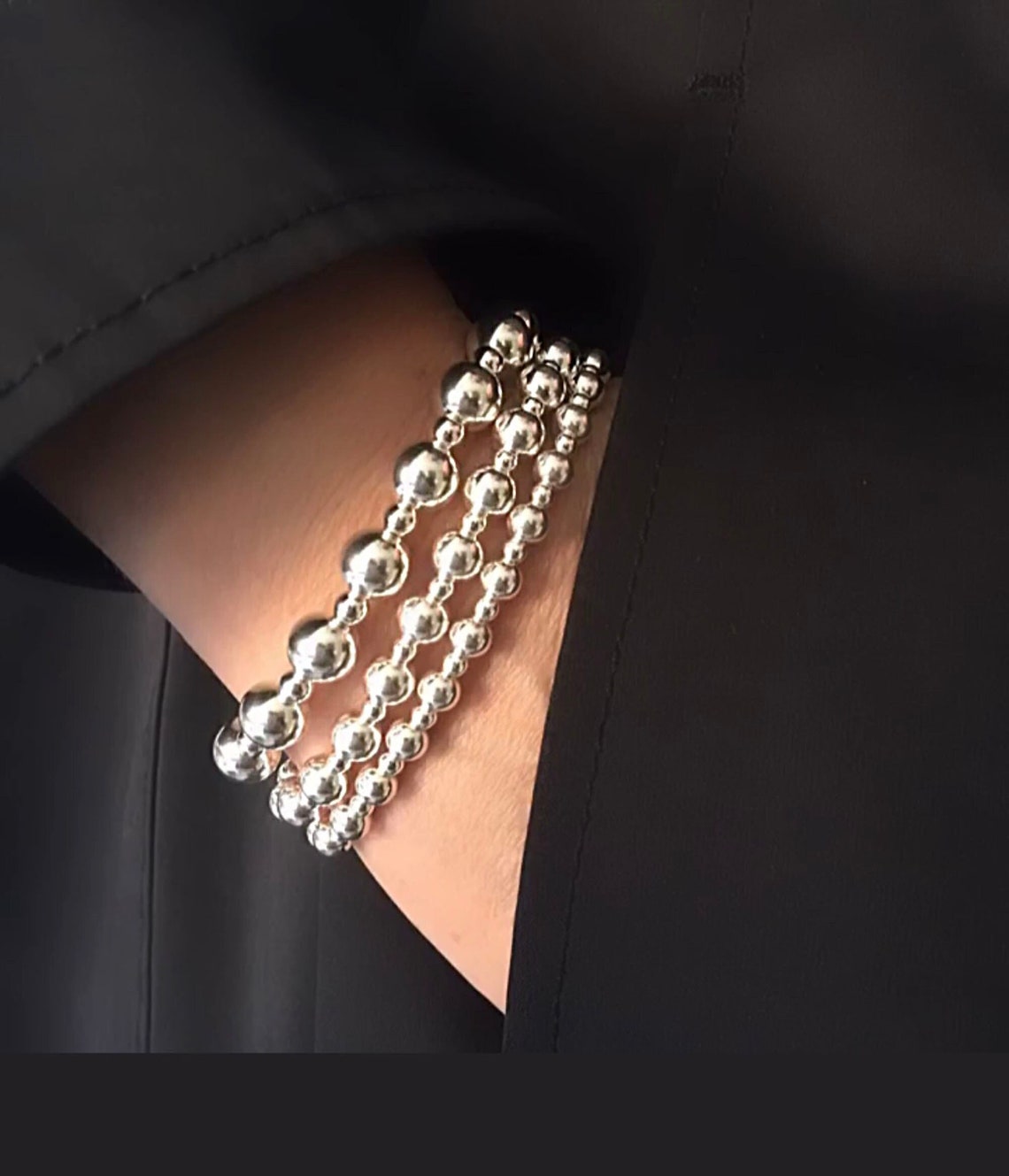 925 Sterling Silver Stretch Bracelet Bracelet Stacked - Etsy