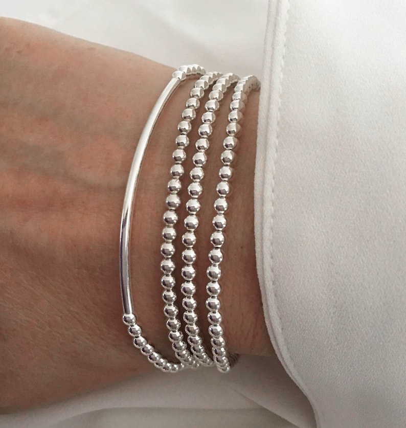 925 Sterling Silver Tube Bracelet Sterling Silver Stretch - Etsy